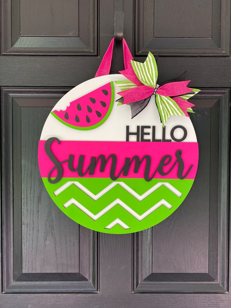 Hello Summer Watermelon Door Sign Door Hanger Decor Pool Etsy
