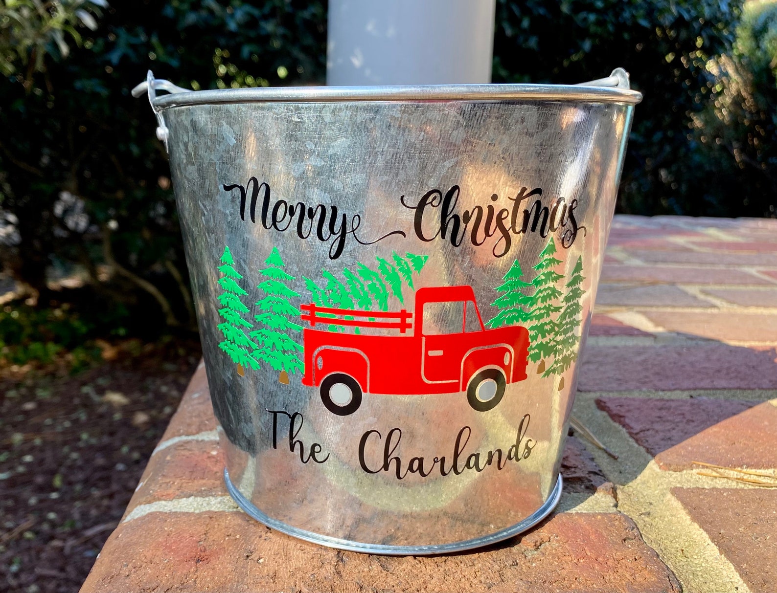 Personalized Christmas Bucket, Red Truck Christmas Bucket, Custom ...
