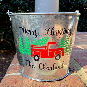 Personalized Christmas Bucket, Red Truck Christmas Bucket, Custom ...