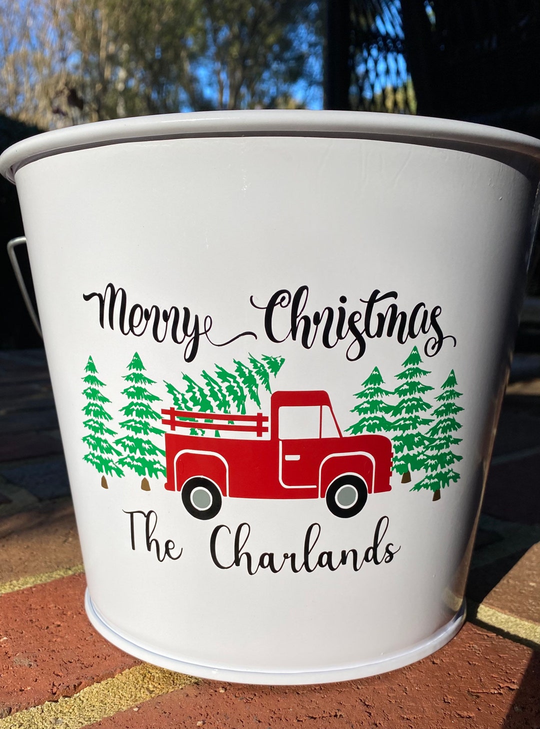 Personalized Christmas Bucket, Red Truck Christmas Bucket, Custom ...
