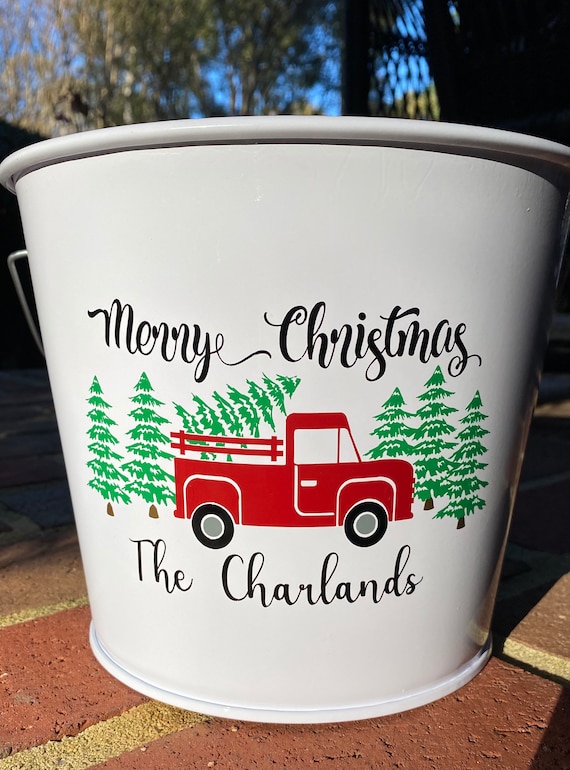 Personalized Christmas Bucket Red Truck Christmas Bucket | Etsy