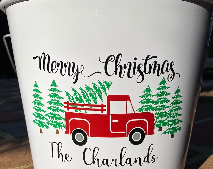 Personalized Christmas Bucket, Red Truck Christmas Bucket, Custom ...