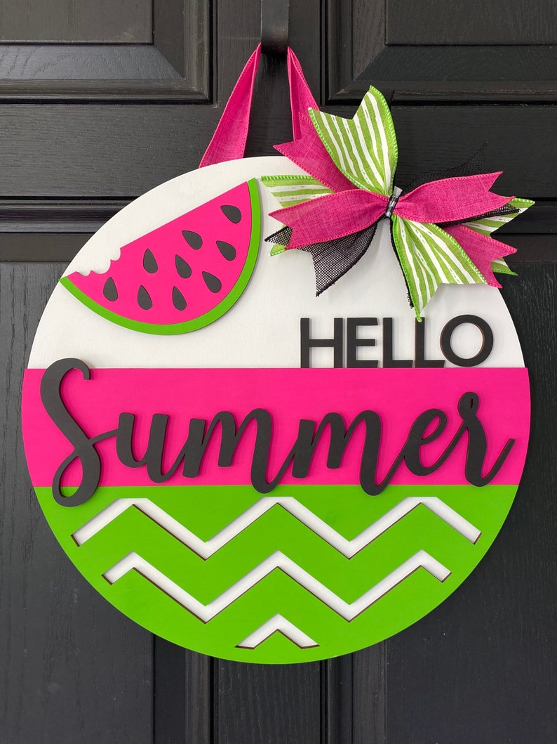 Hello Summer Watermelon Door Sign Door Hanger Decor Pool - Etsy