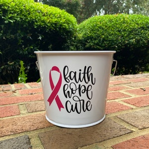 Breast Cancer Awareness Gift Basket, Fight Hope Cure Pink Ribbon Bucket ...
