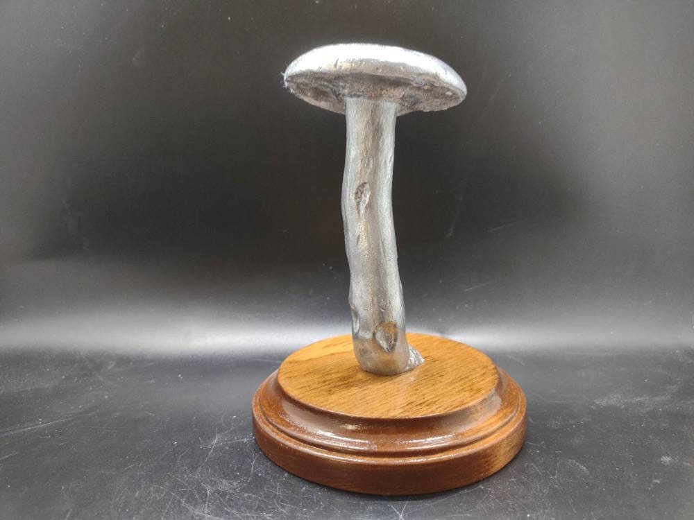 Large Wine Cap Mushroom Cast in Aluminum Displayed on a Stained Wood ...