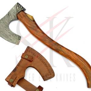 Damascus Steel Axe / Hatched Custom Hand Forged Tomahawk Rose Wood ...