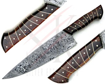 Damascus Steel Kitchen Chef Knife Custom Handmade Wenge Wood - Etsy