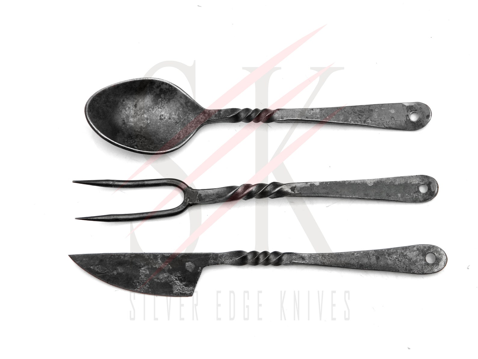 Medieval Cutlery Set of 3 Spoon Fork and Knife Hand Forged - Etsy