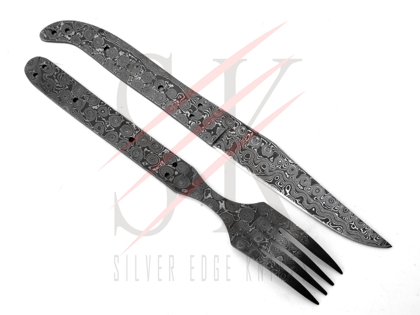 Damascus Steel Steak Knife and Fork Blank Blades Set for Knife | Etsy