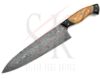 Damascus Steel Kitchen Chef Knife Hammered Custom Handmade - Etsy