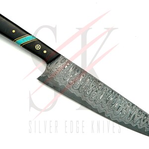 Damascus Steel Kitchen Chef Knife Custom Handmade Wenge Wood and Turquoise Handle 92 - Etsy