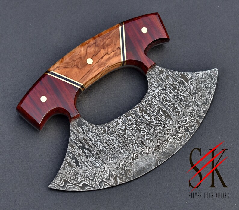 Damascus Steel Ulu Knife Kitchen Knife Custom Handmade Olive - Etsy