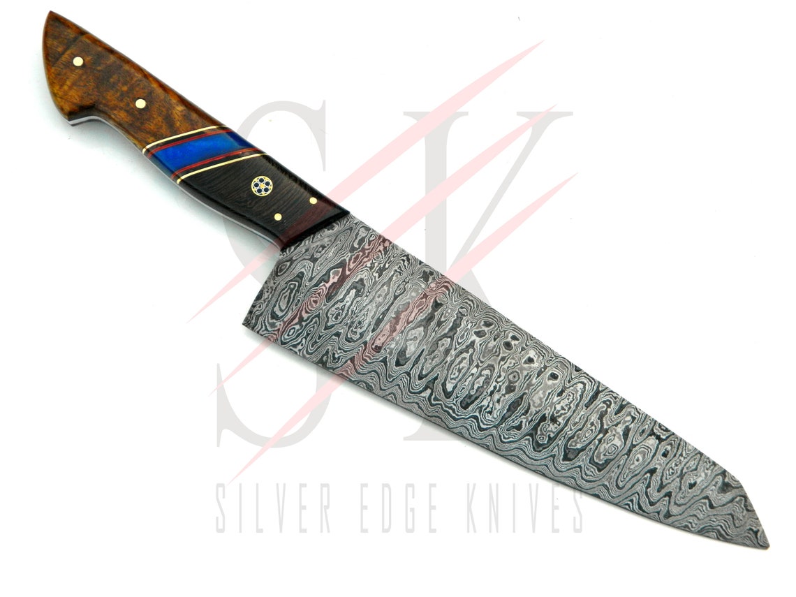 Damascus Steel Kitchen Chef Knife Custom Handmade Rose Wood | Etsy