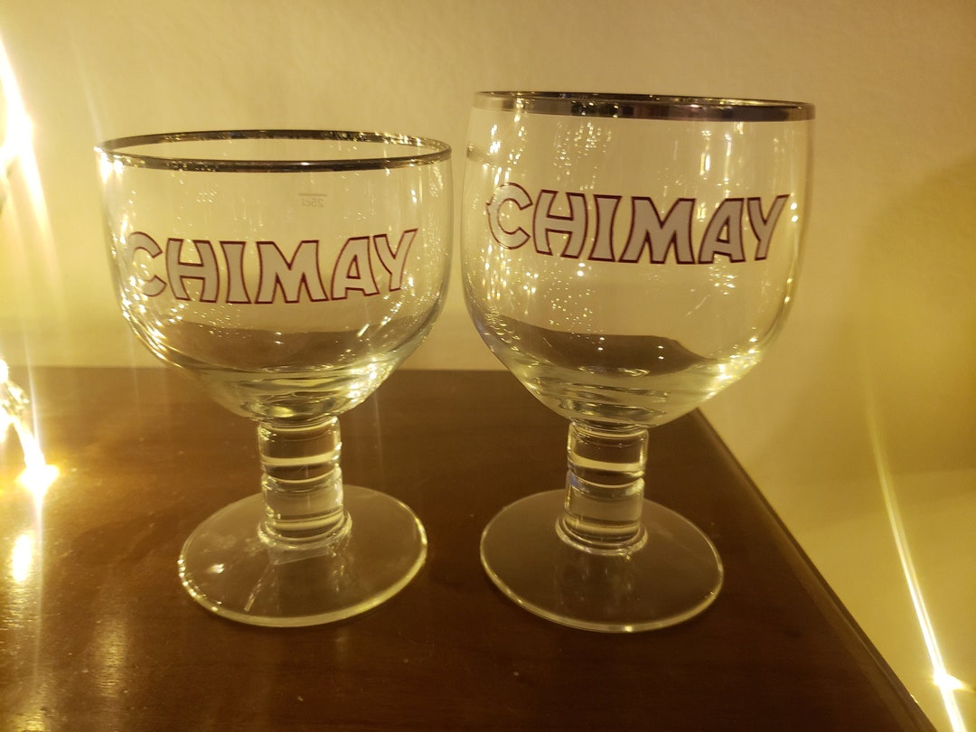 2 Vintage Chimay 50th Anniversary Crystal Beer Glass Chalice Footed ...
