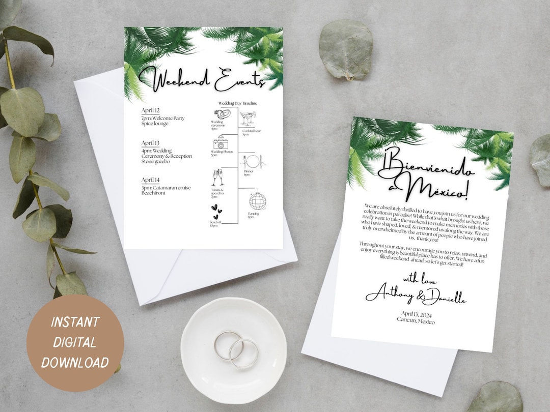 Beach Wedding Welcome Letter and Itinerary, Destination Wedding Welcome ...