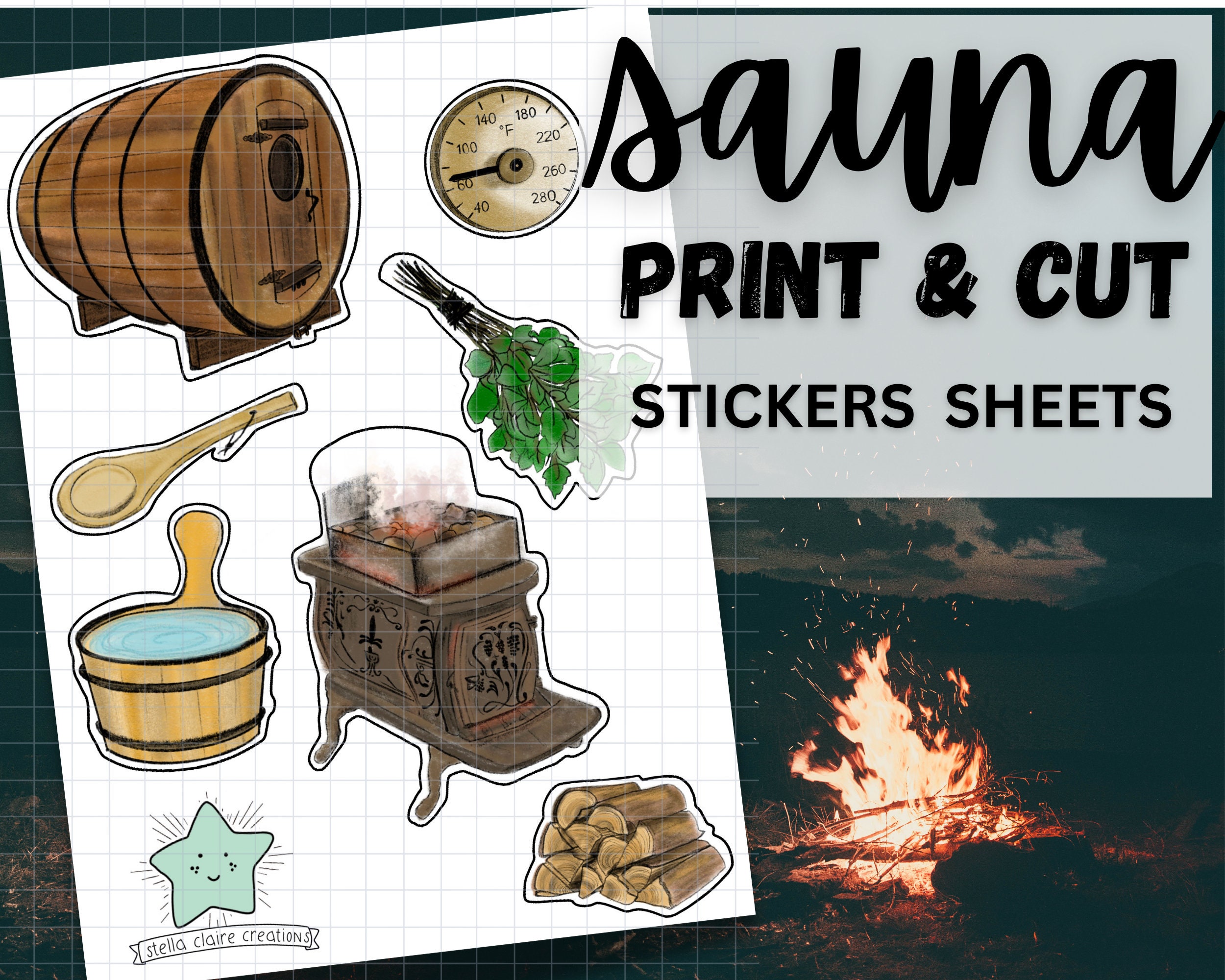 Print & Cut Stickers Sheet Sauna Printable Digital - Etsy