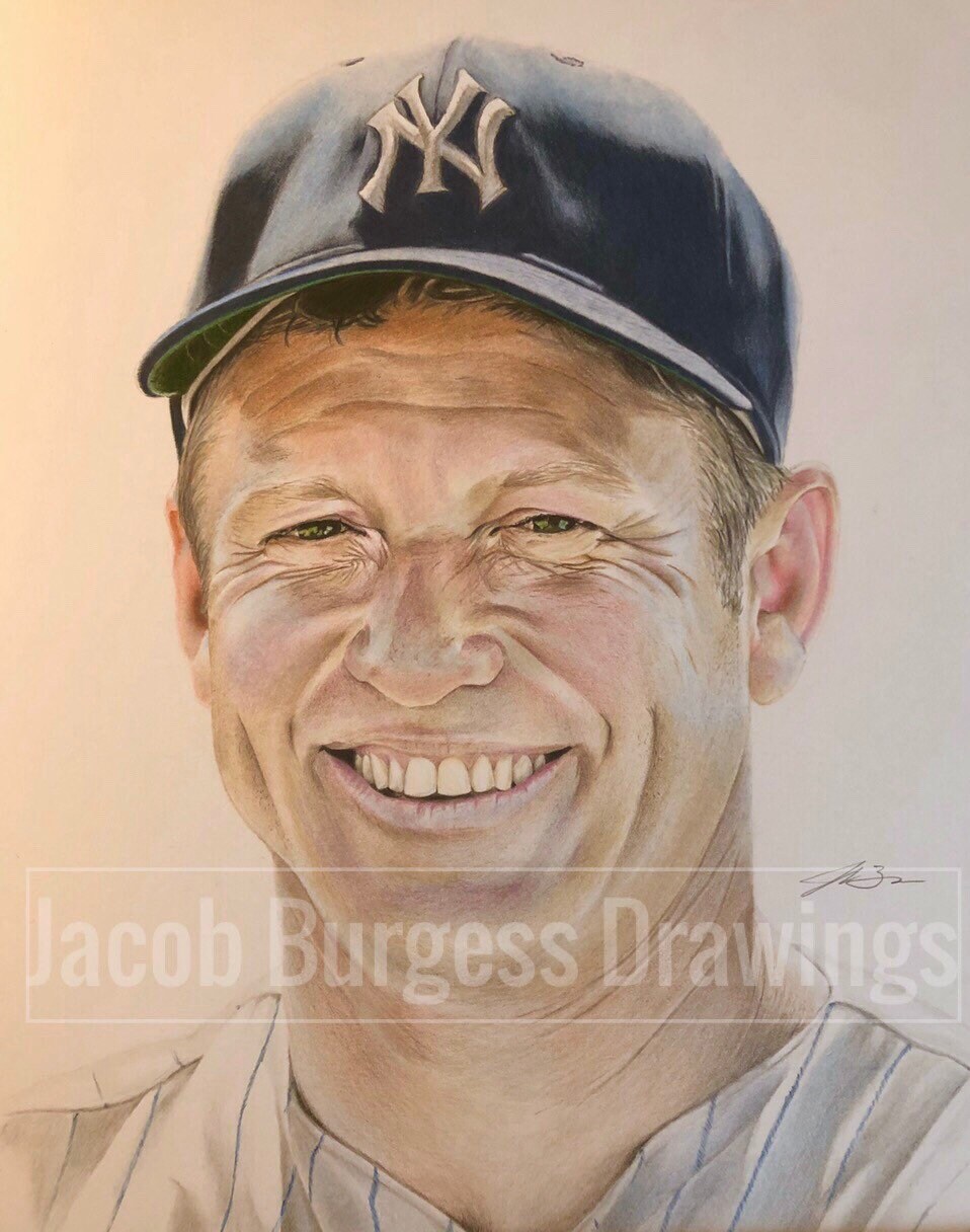 Mickey Mantle Colored Pencil Drawing Print 11"x14" #d to 300 - Etsy