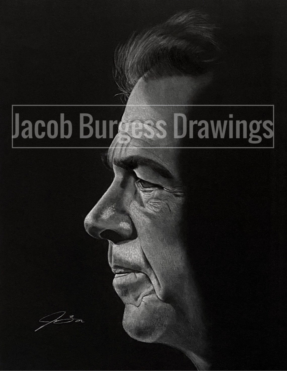 Nick Saban White Charcoal on Black Paper Drawing Lithograph - Etsy
