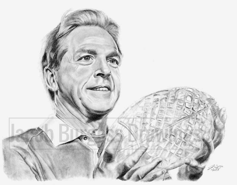 Nick Saban 11x14 Pencil Drawing Print Alabama Crimson Tide | Etsy