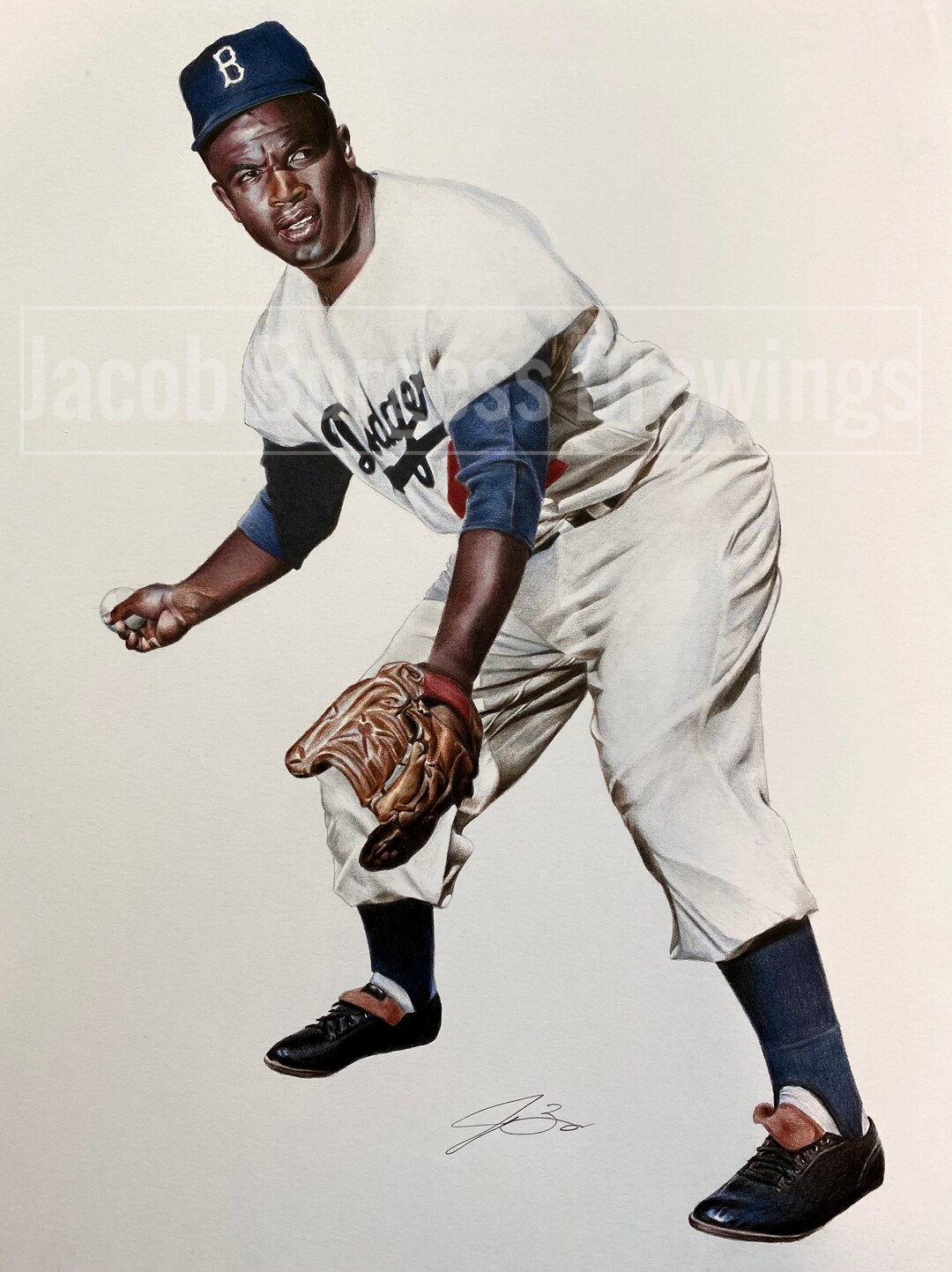 Jackie Robinson Colored Pencil Drawing Limited Edition Lithograph Print ...