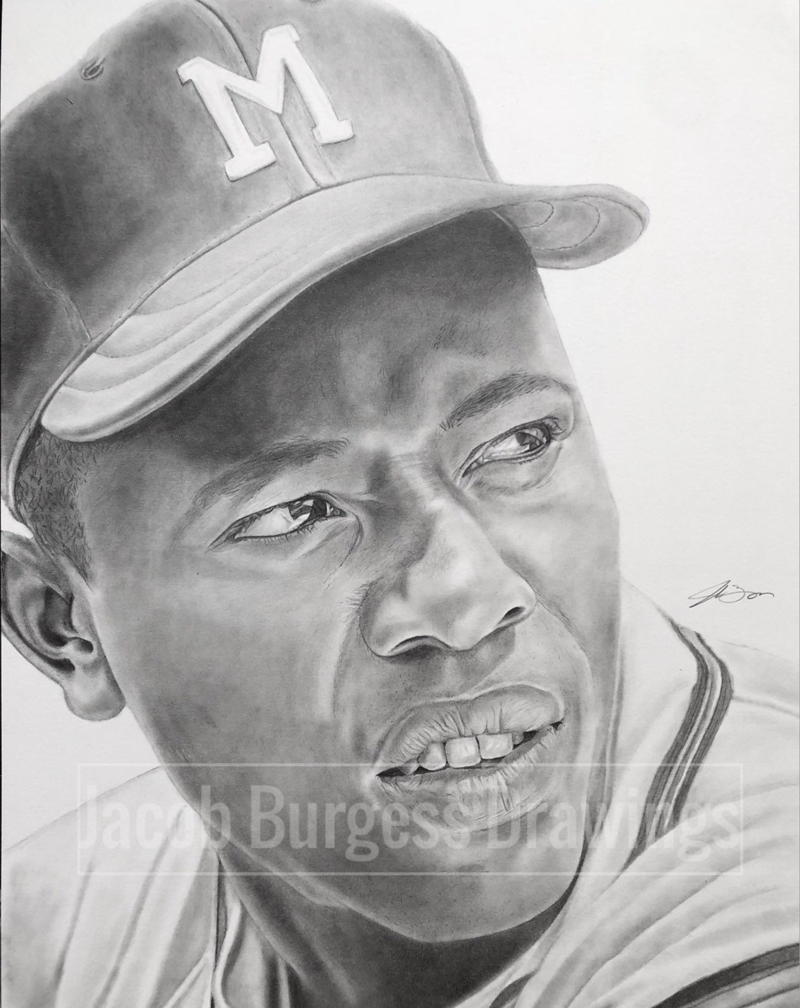 Hank Aaron 11"x14" Pencil Drawing Print Numbered to 300 Atlanta Braves ...