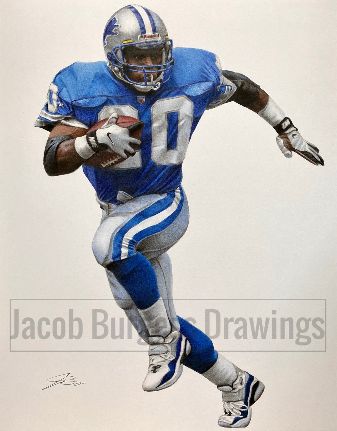 Barry Sanders Colored Pencil Drawing Limited Edition Print #d to 300 - Etsy