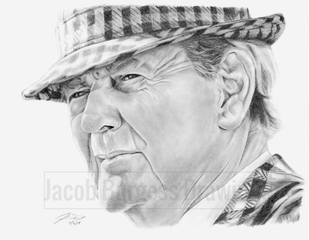 Bear Bryant Pencil Drawing Lithograph Print 11"x14" Alabama Crimson ...
