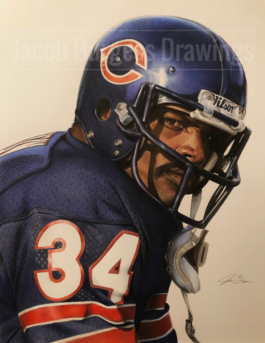 Walter Payton - “sweetness” Colored Pencil Drawing Print #d to 300 - Etsy