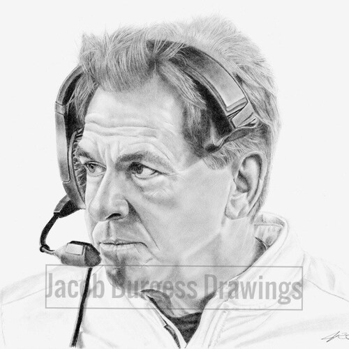 Nick Saban 11x14 Pencil Drawing Print Alabama Crimson Tide - Etsy