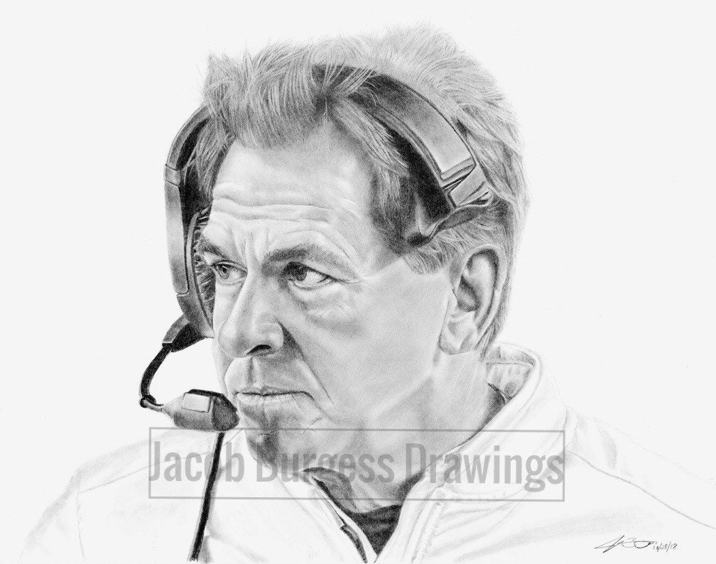 Nick Saban 11x14 Pencil Drawing Print Alabama Crimson Tide | Etsy