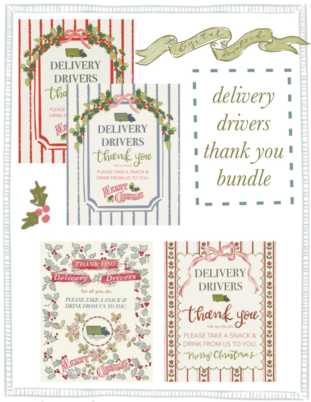 Christmas Delivery Driver Thank You Sign Bundle- Digital Download - Etsy