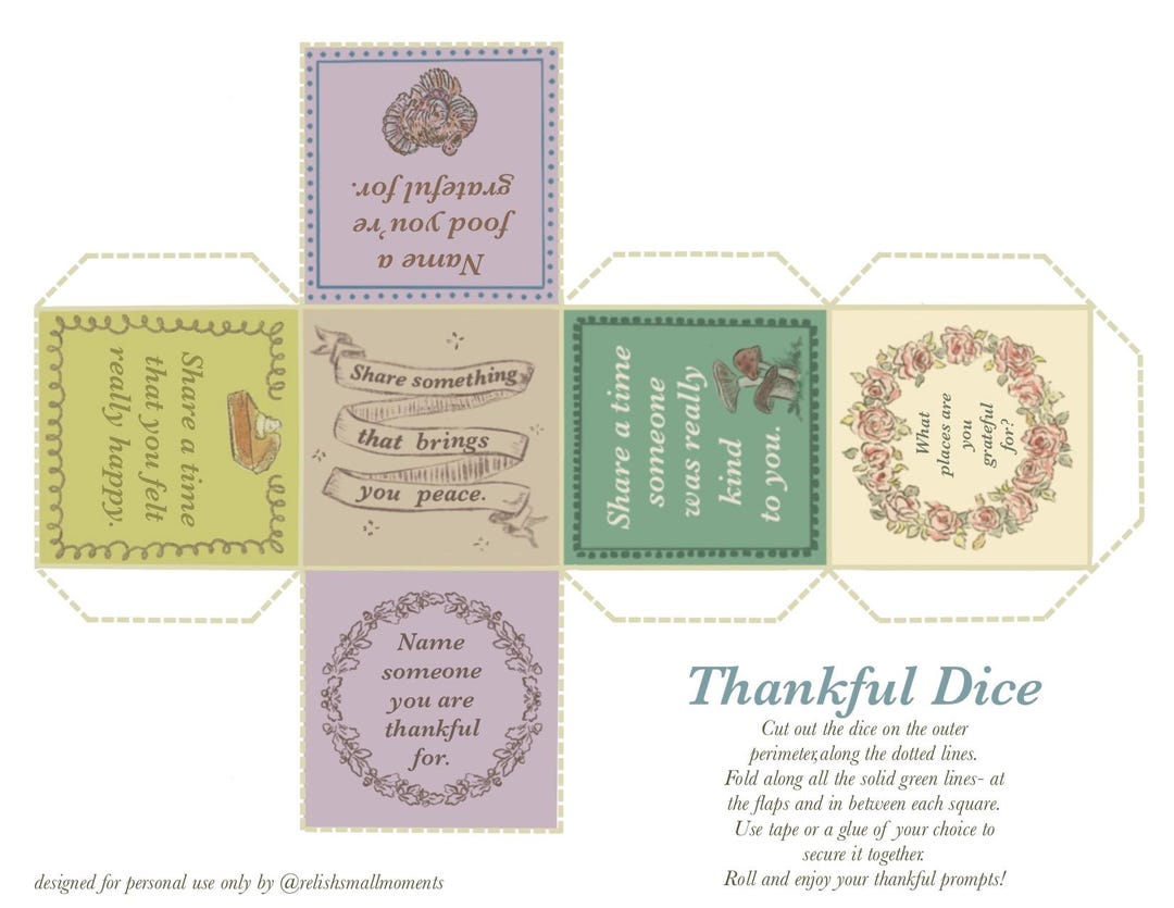 Thankful Dice Printable - Etsy