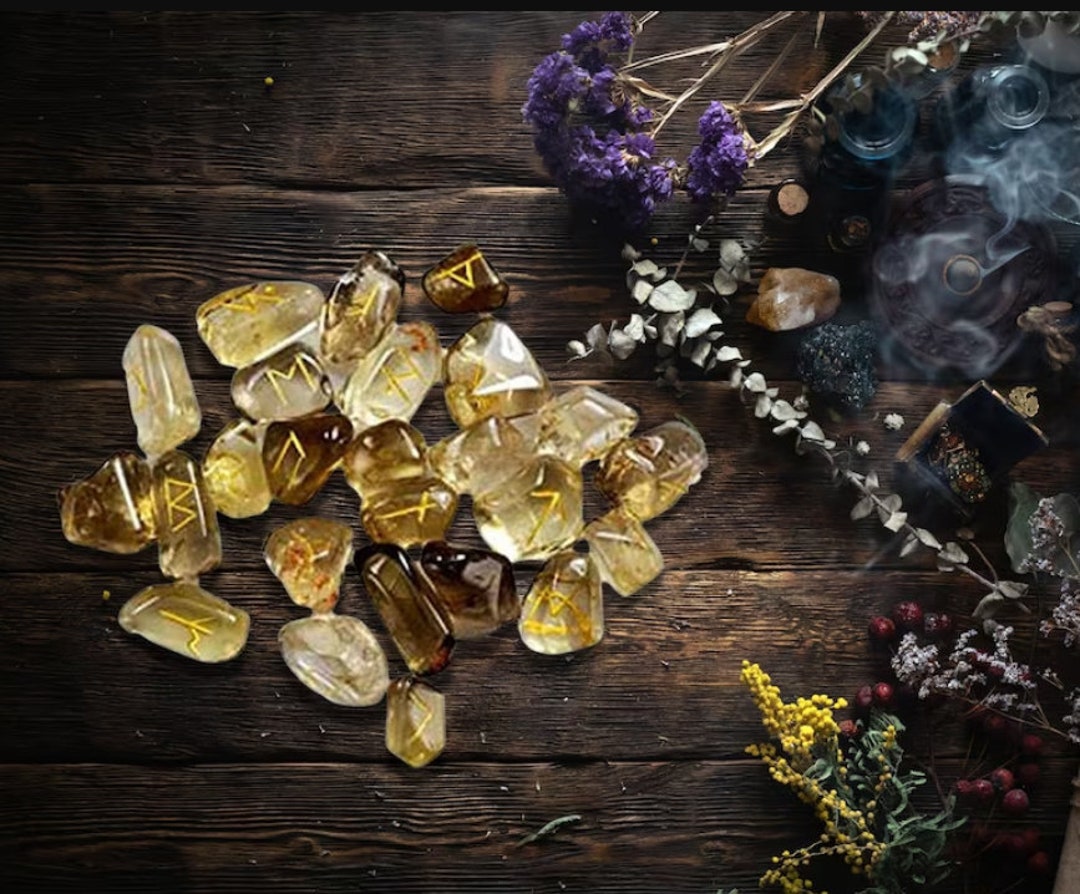 Citrine Rune Set Elder Futhark Divination Tools Casting Altar Tools ...
