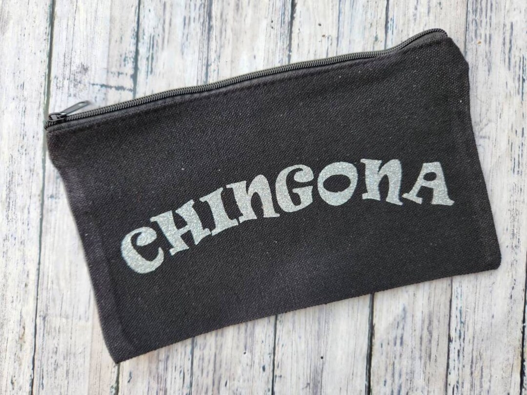 Chingona Silver Glitter Black Canvas Pouch, Make up Purse, Travel ...