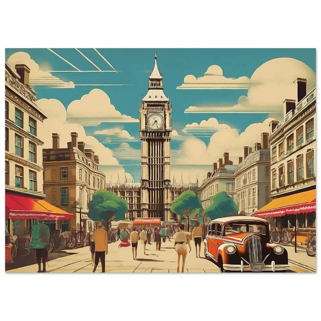 London Street Scene - Retro Travel Poster on Premium Matte Paper - Etsy