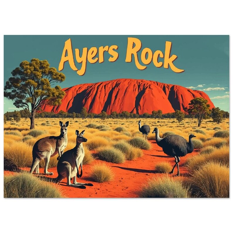 Ayers Rock - Retro Travel Poster on Premium Matte Paper - Etsy