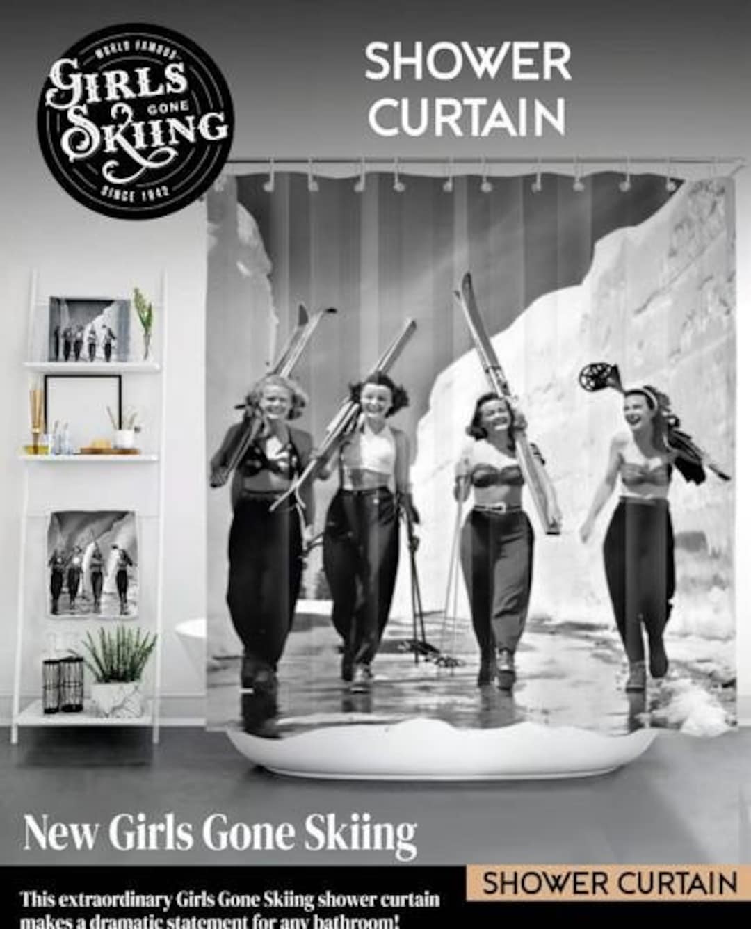 Ski Shower Curtain-vintage Shower Curtain-ski Poster Shower Curtain - Etsy