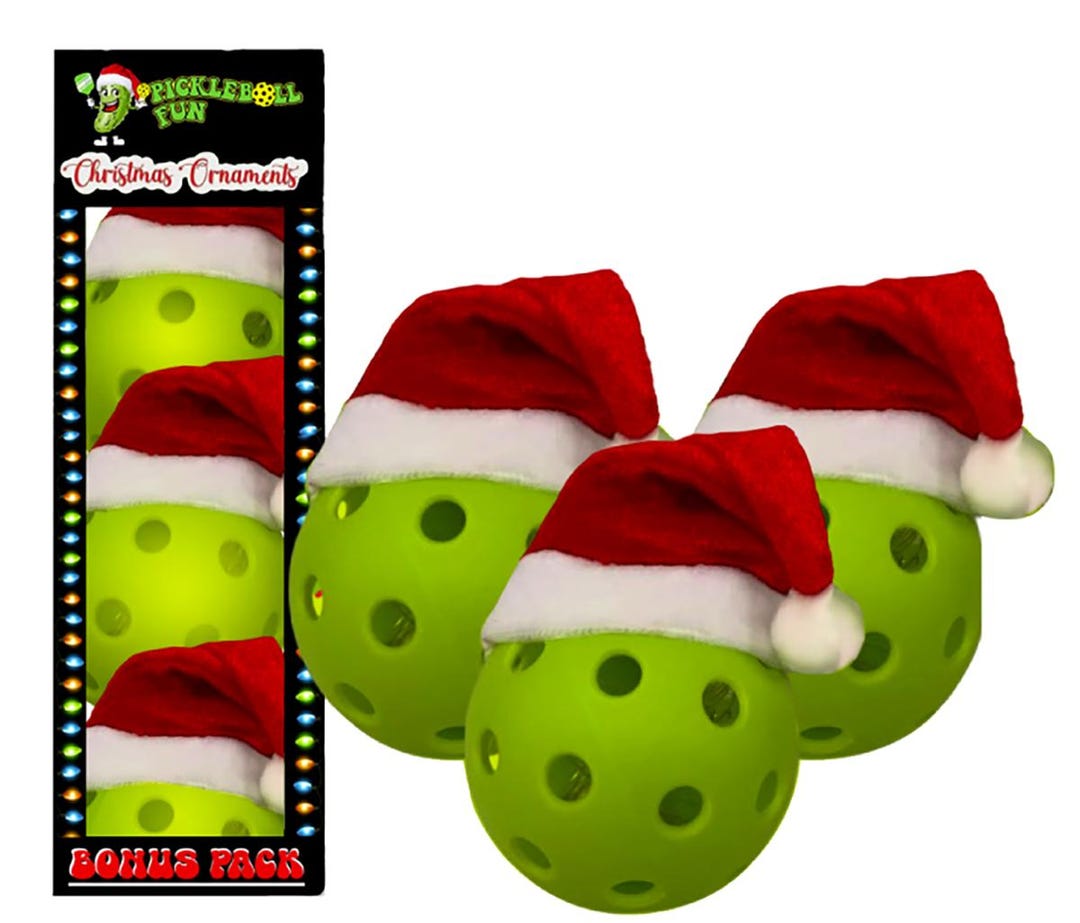 3-pack Pickleball Christmas Ornaments With Santa Hats Nicely Packaged ...