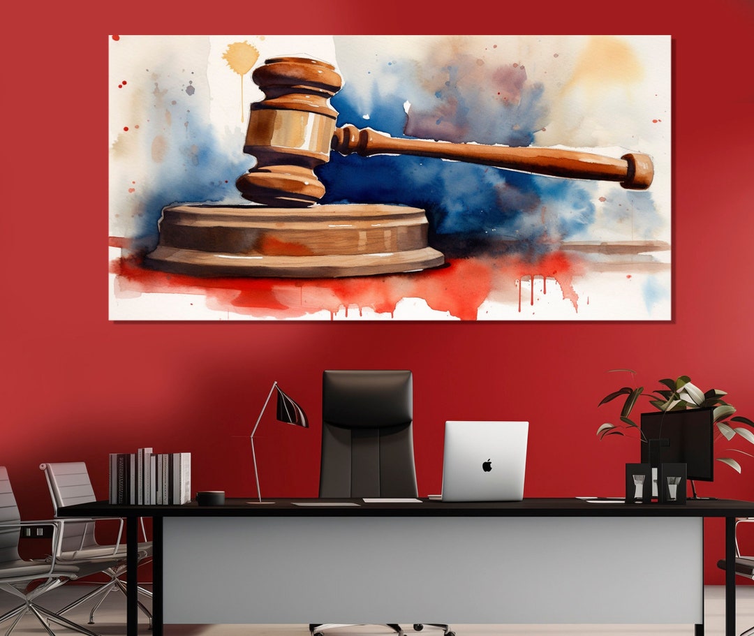 Abstract Judge's Gavel Watercolor Painting Printed on Canvas, Law Wall ...