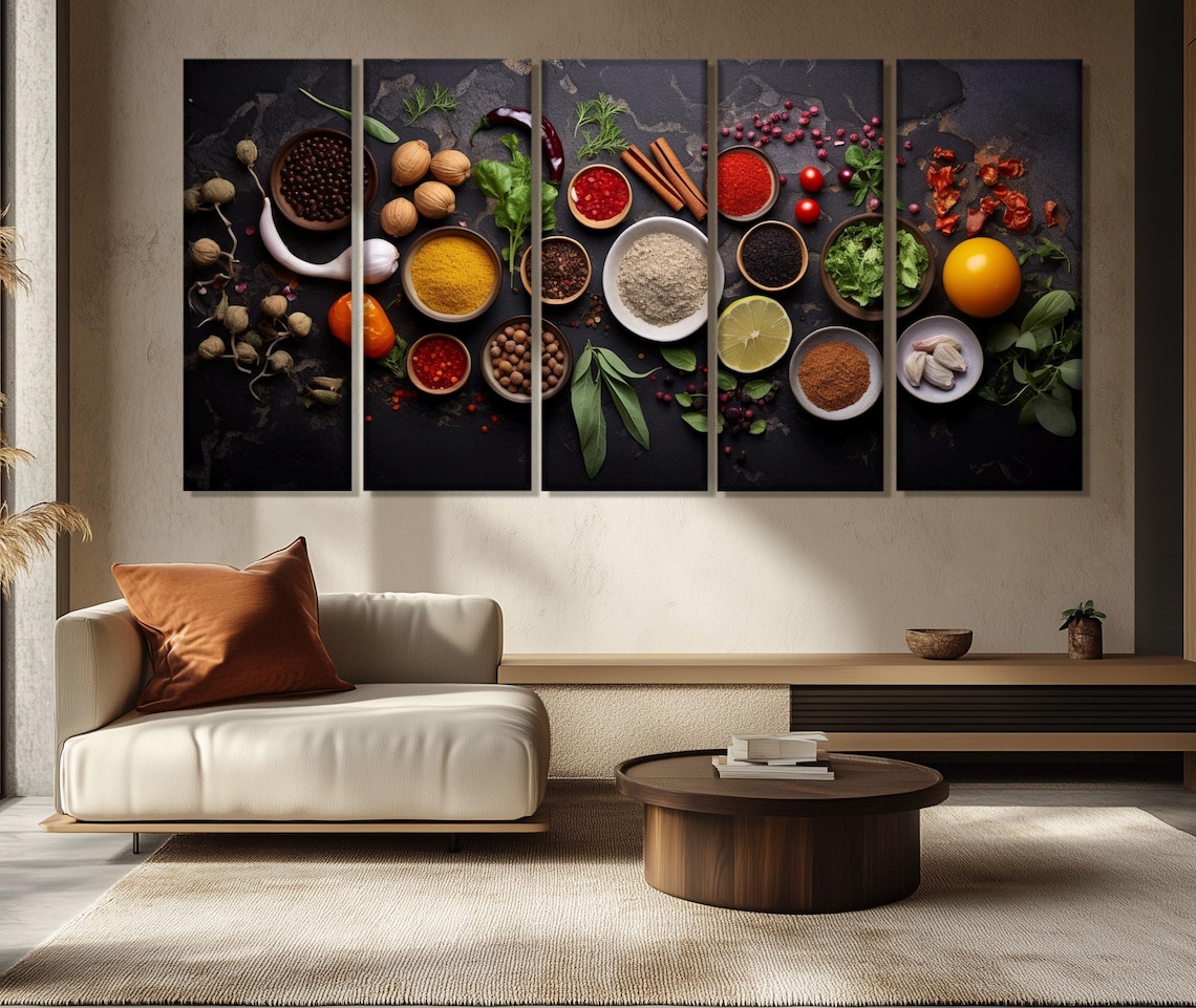 Spices Wall Art, Indian Spices and Herbs Canvas Print, Healthy Food ...