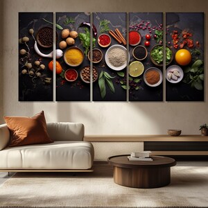 Spices Wall Art, Indian Spices and Herbs Canvas Print, Healthy Food ...