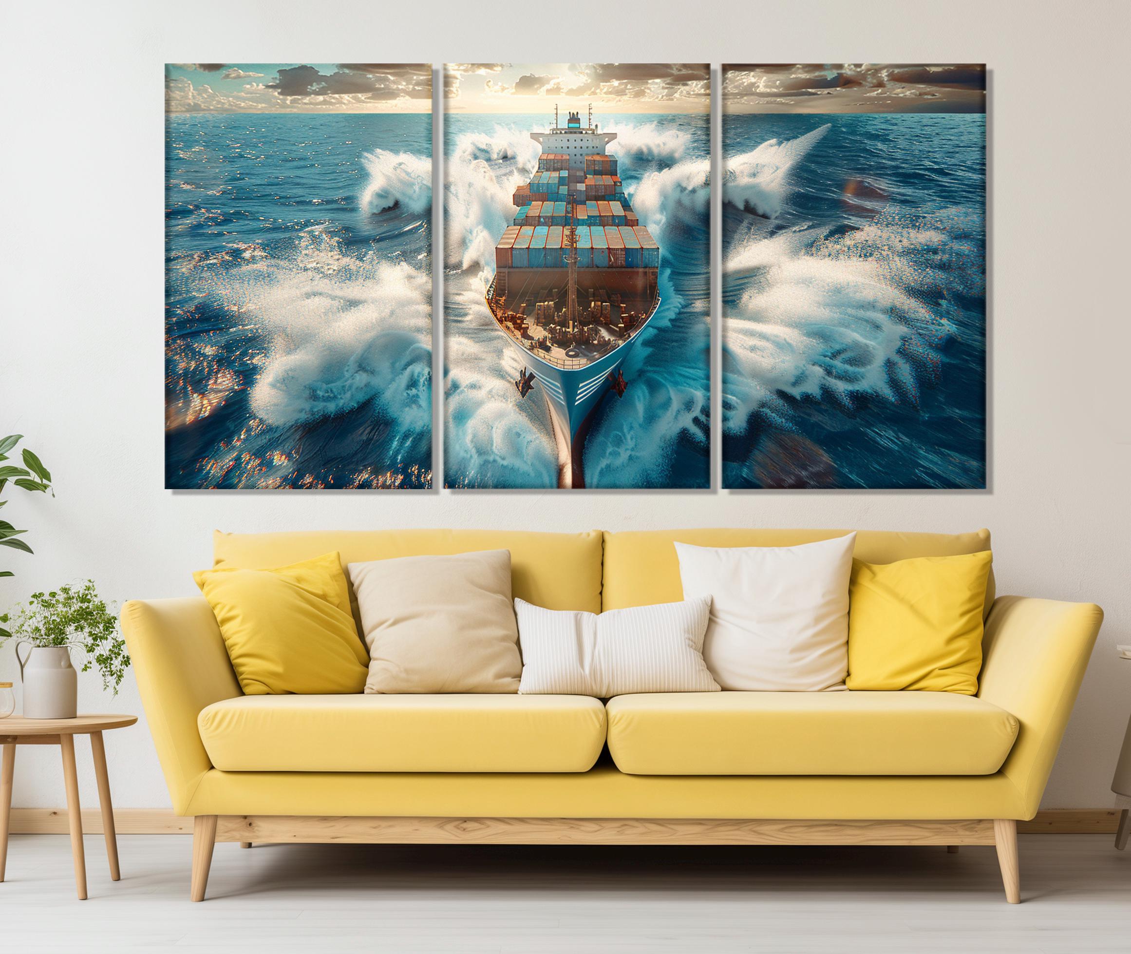 Cargo Ship Painting Printed on Canvas, Container Ship Painting, Cargo ...