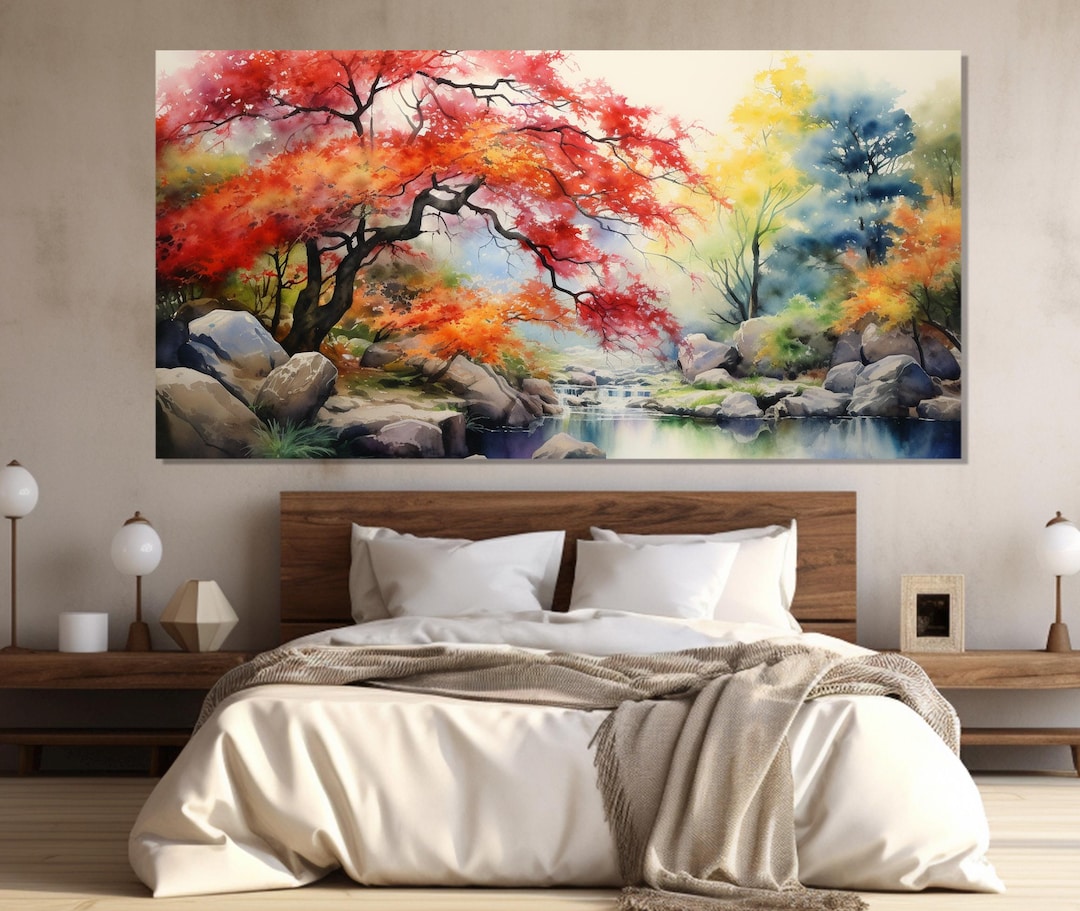 Japanese Maple Trees Painting Printed on Canvas, Colorful Trees in ...