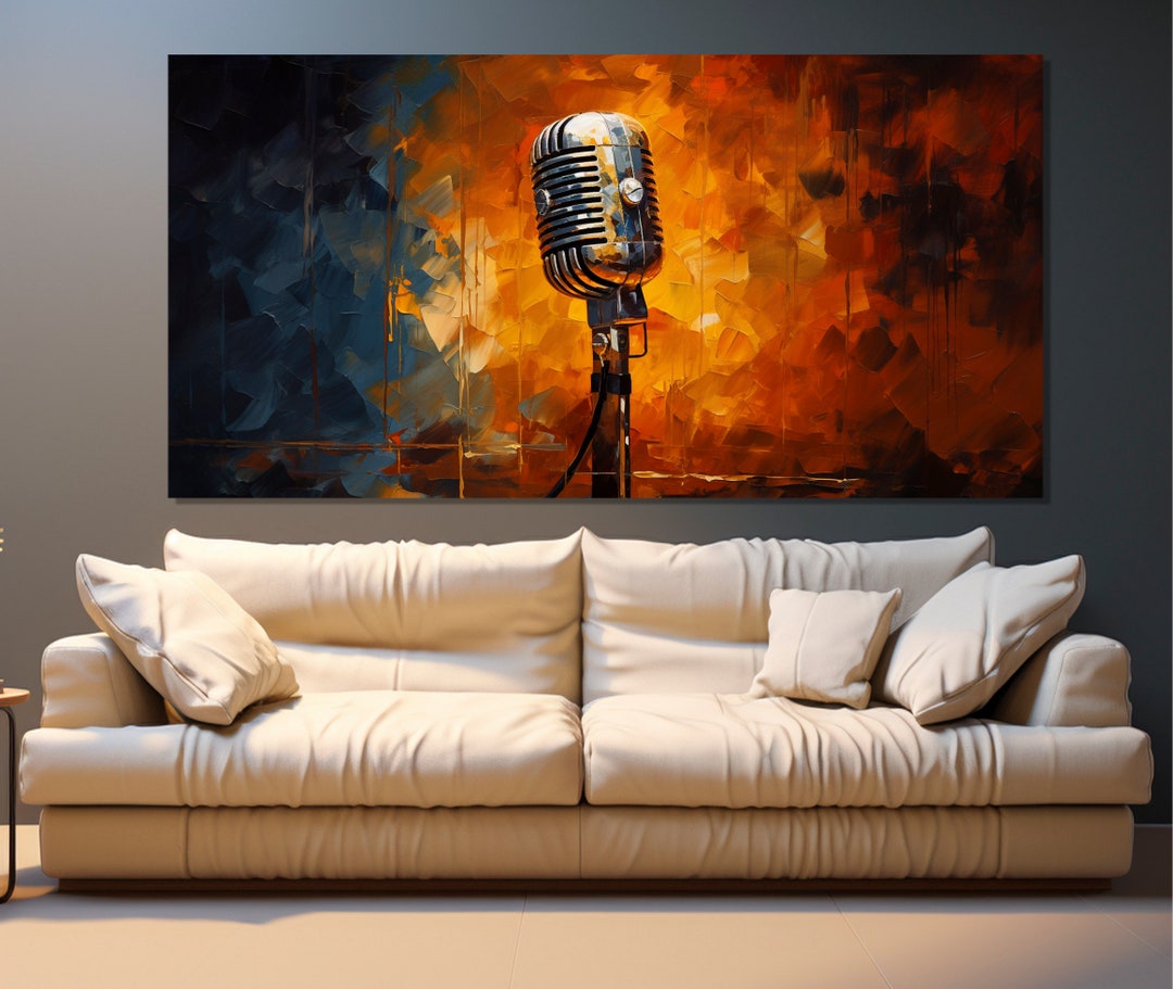 Abstract Microphone Painting Printed on Canvas, Music Wall Art, Vintage ...