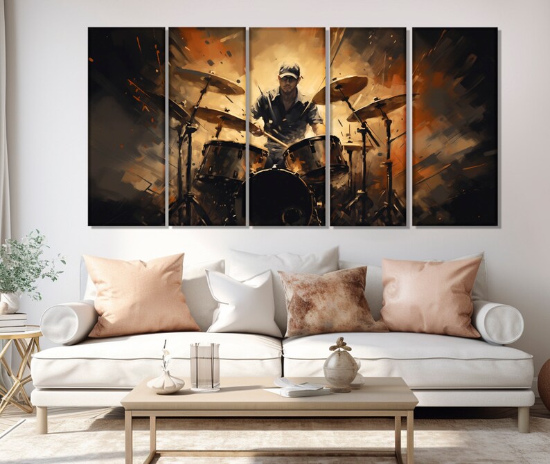 Abstract Drummer Canvas Print, Drums Wall Art, Rock Bar Wall Decor ...