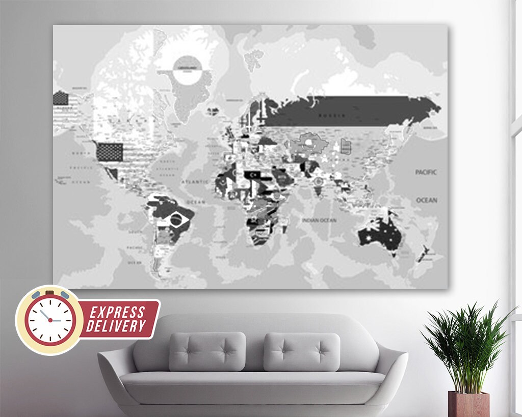 Modern Style World Map Made From Country Flags Canvas Print | Etsy