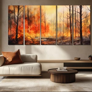 Forest Fire Painting Printed on Canvas, Firefighter Gift, Firefighter ...