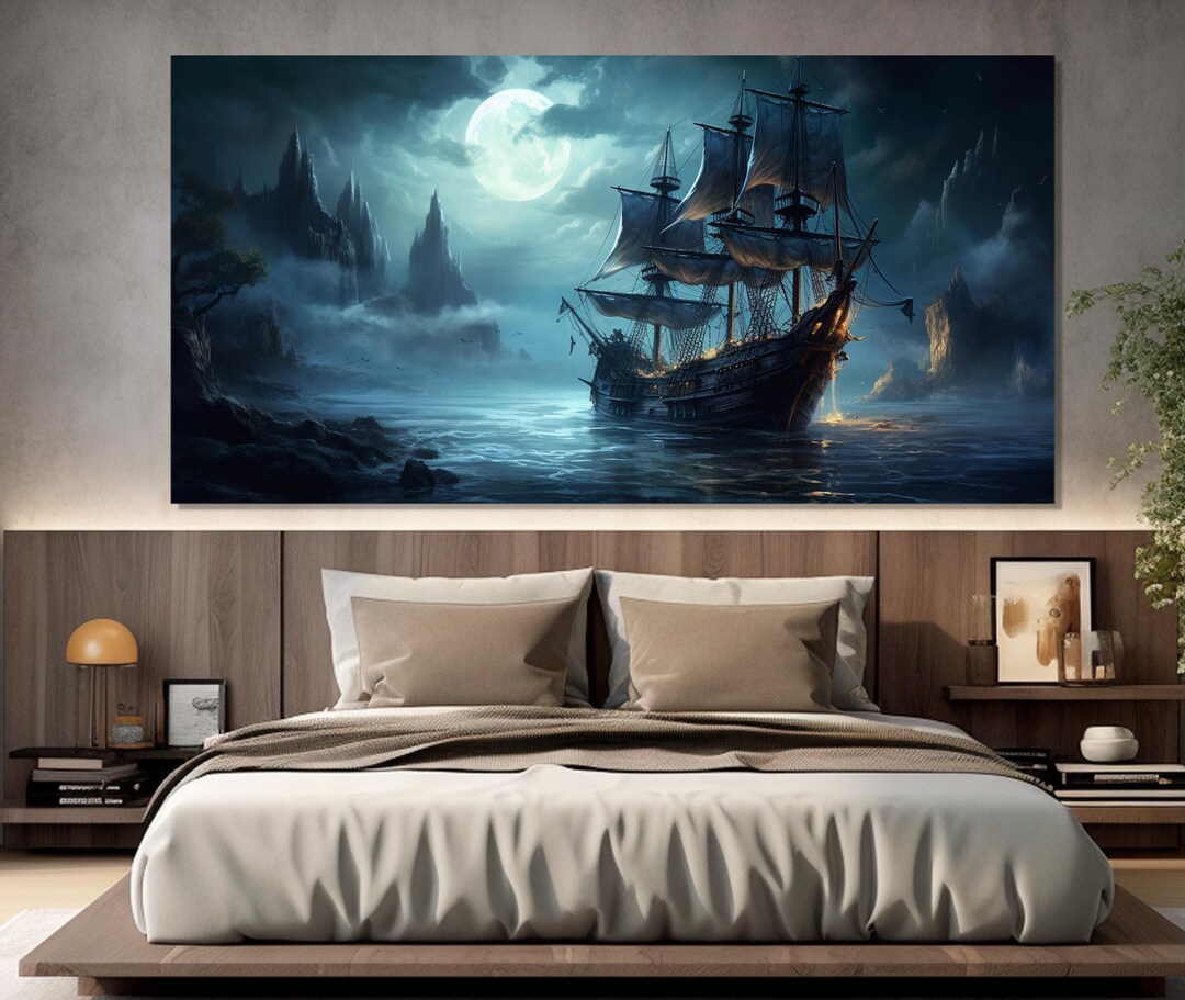 Ghost Ship Painting Printed on Canvas, Pirate Ship Canvas Print ...