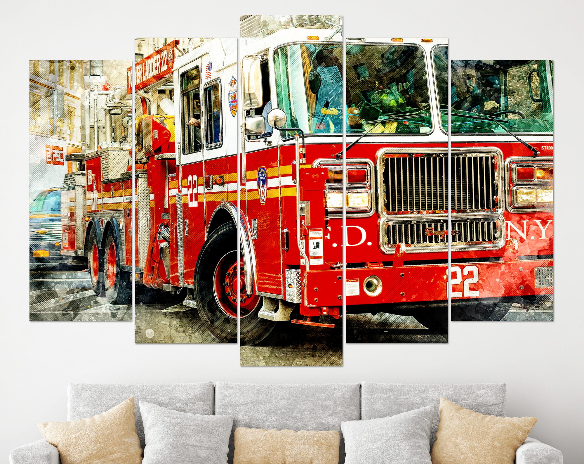 Firetruck Canvas Print, Fireman Wall Art, Fireman Gift, Fireman Canvas ...