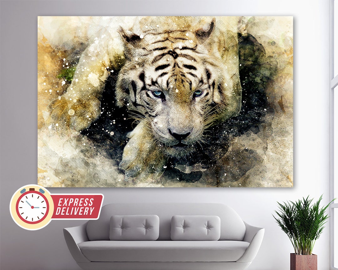 Abstract Tiger Canvas Print, Tiger Paintings, Tiger Print, White Tiger ...